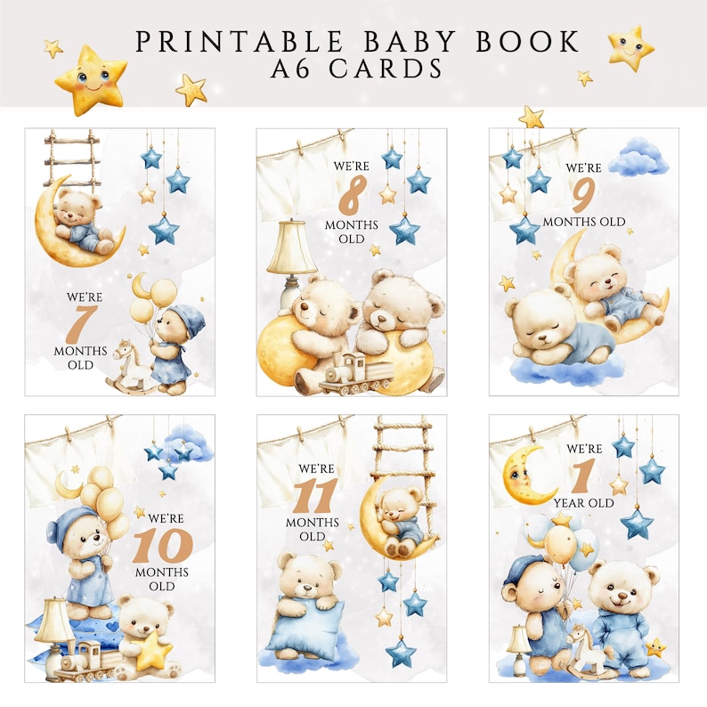 Twins Printable Baby Memory Book Pages, Baby Bear First Year Baby ...