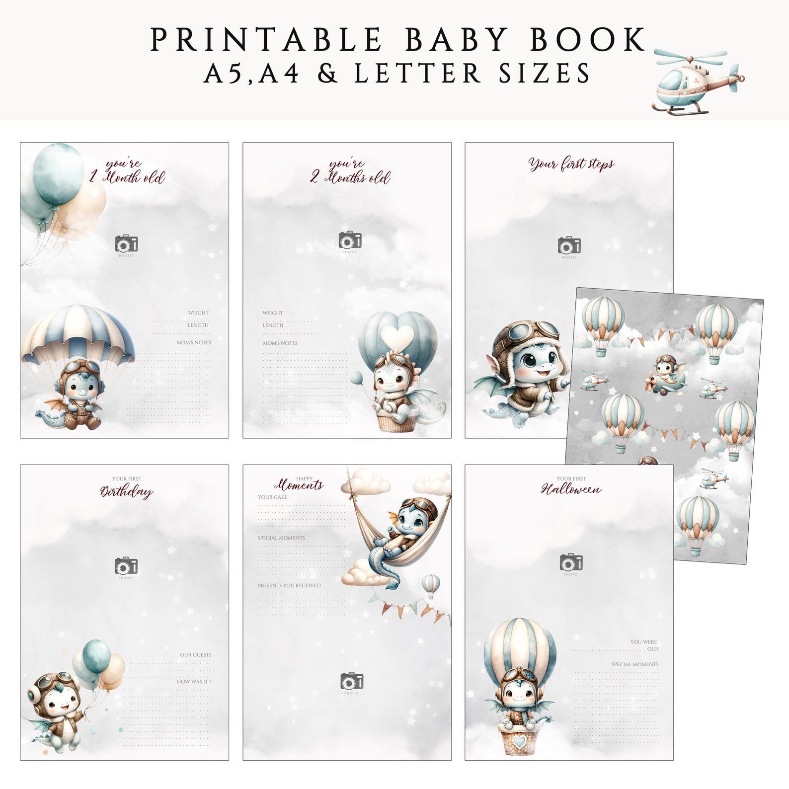 Printable Baby Memory Book Pages, First Year Baby Keepsake Journal ...