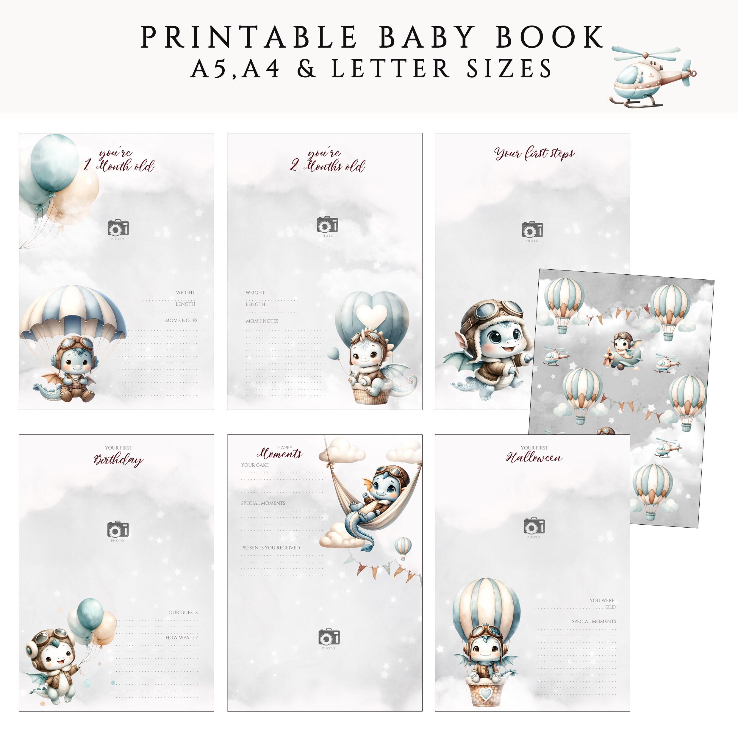 Printable Baby Memory Book Pages, First Year Baby Keepsake Journal ...