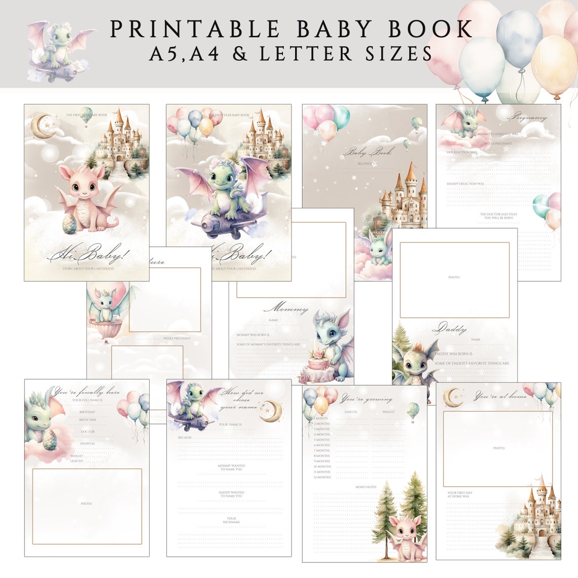 Printable Baby Memory Book Pages, First Year Baby Keepsake Journal ...