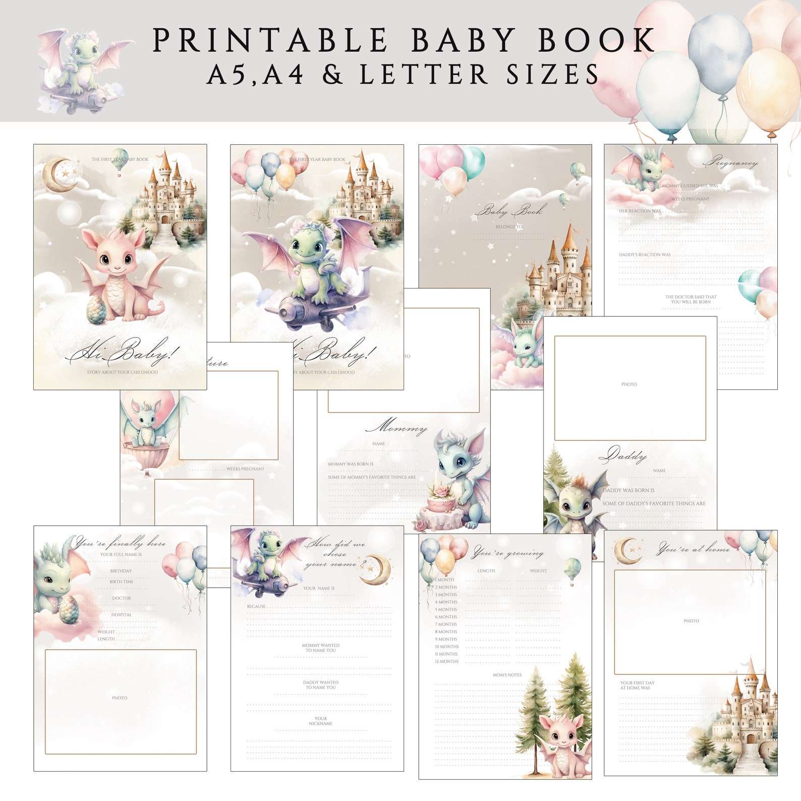 Printable Baby Memory Book Pages, First Year Baby Keepsake Journal ...
