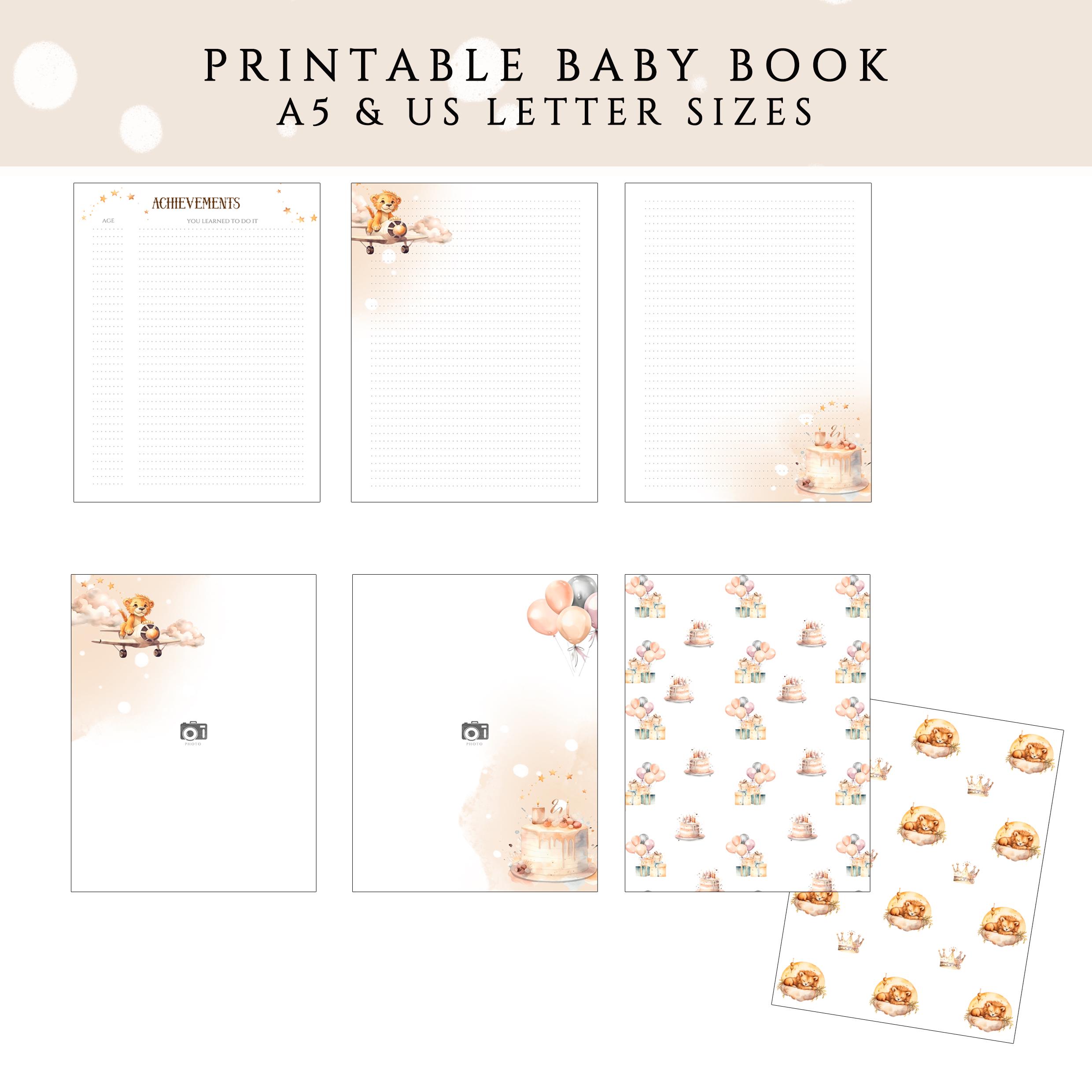 Printable Baby Memory Book Pages, Lion First Year Baby Keepsake Journal ...