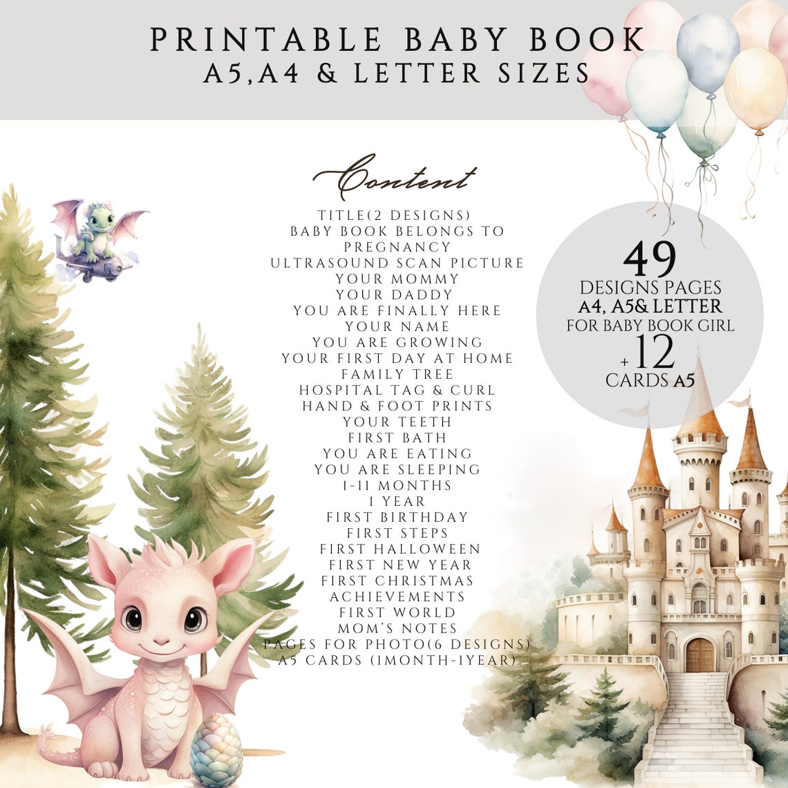 Printable Baby Memory Book Pages, First Year Baby Keepsake Journal ...