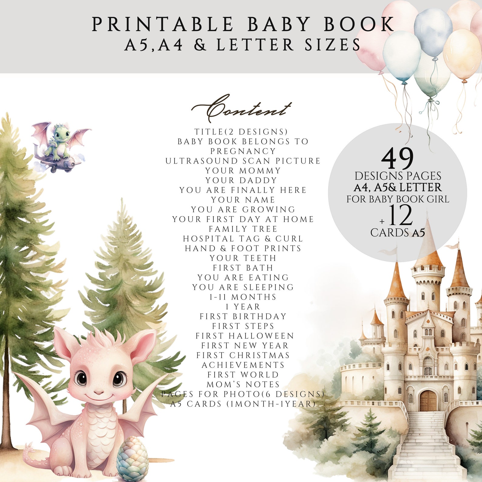 Printable Baby Memory Book Pages, First Year Baby Keepsake Journal ...