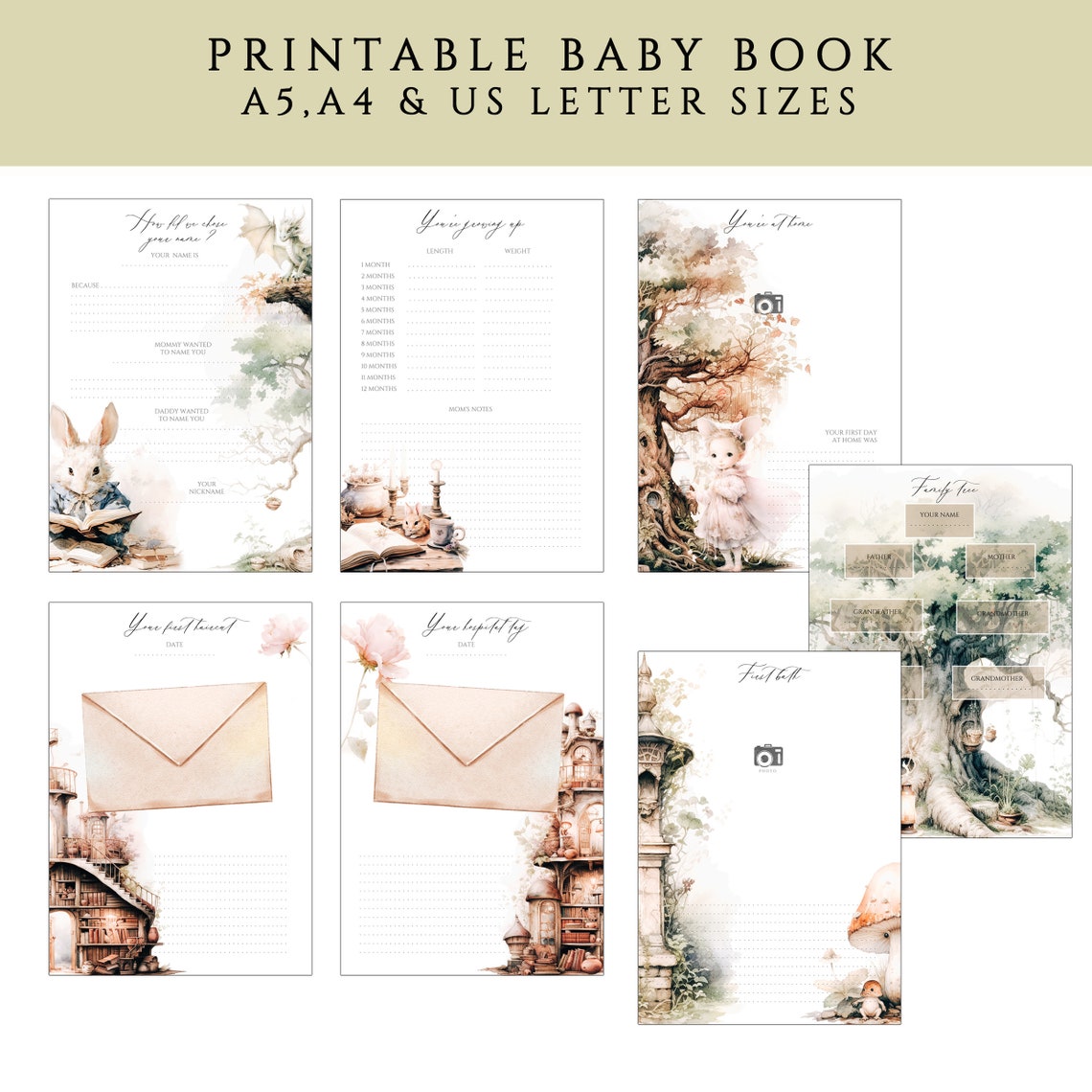 Printable Baby Memory Book Pages, First Year Baby Keepsake Journal ...