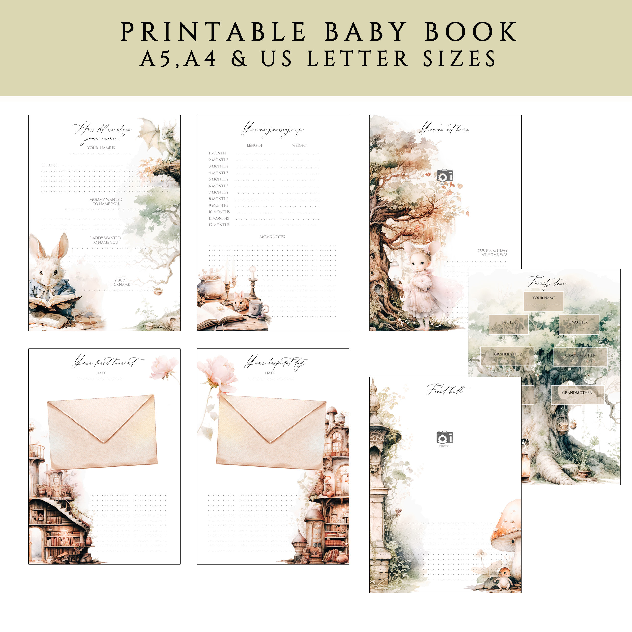 Printable Baby Memory Book Pages, First Year Baby Keepsake Journal ...