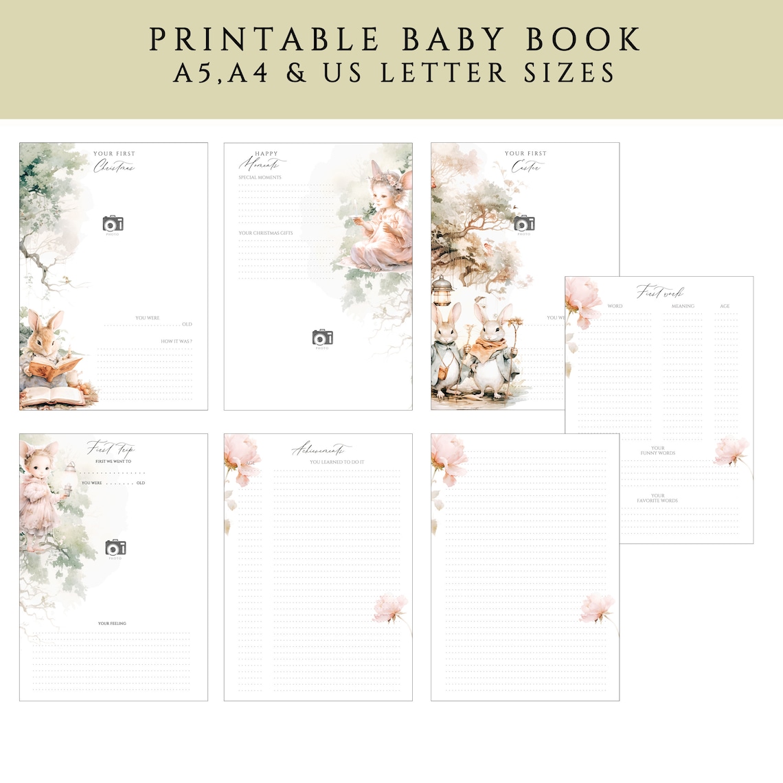 Printable Baby Memory Book Pages, First Year Baby Keepsake Journal ...