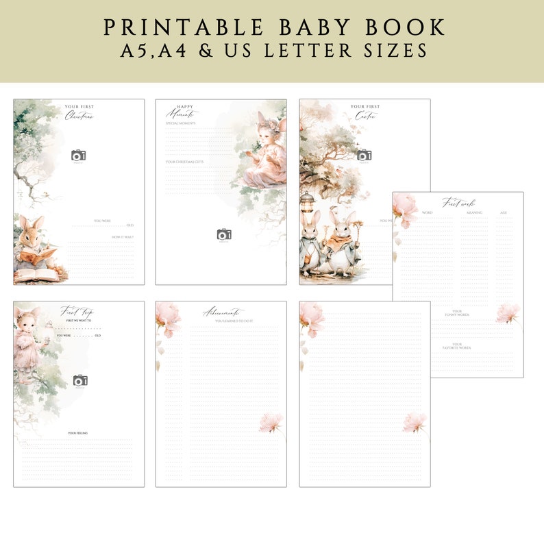 Printable Baby Memory Book Pages, First Year Baby Keepsake Journal ...