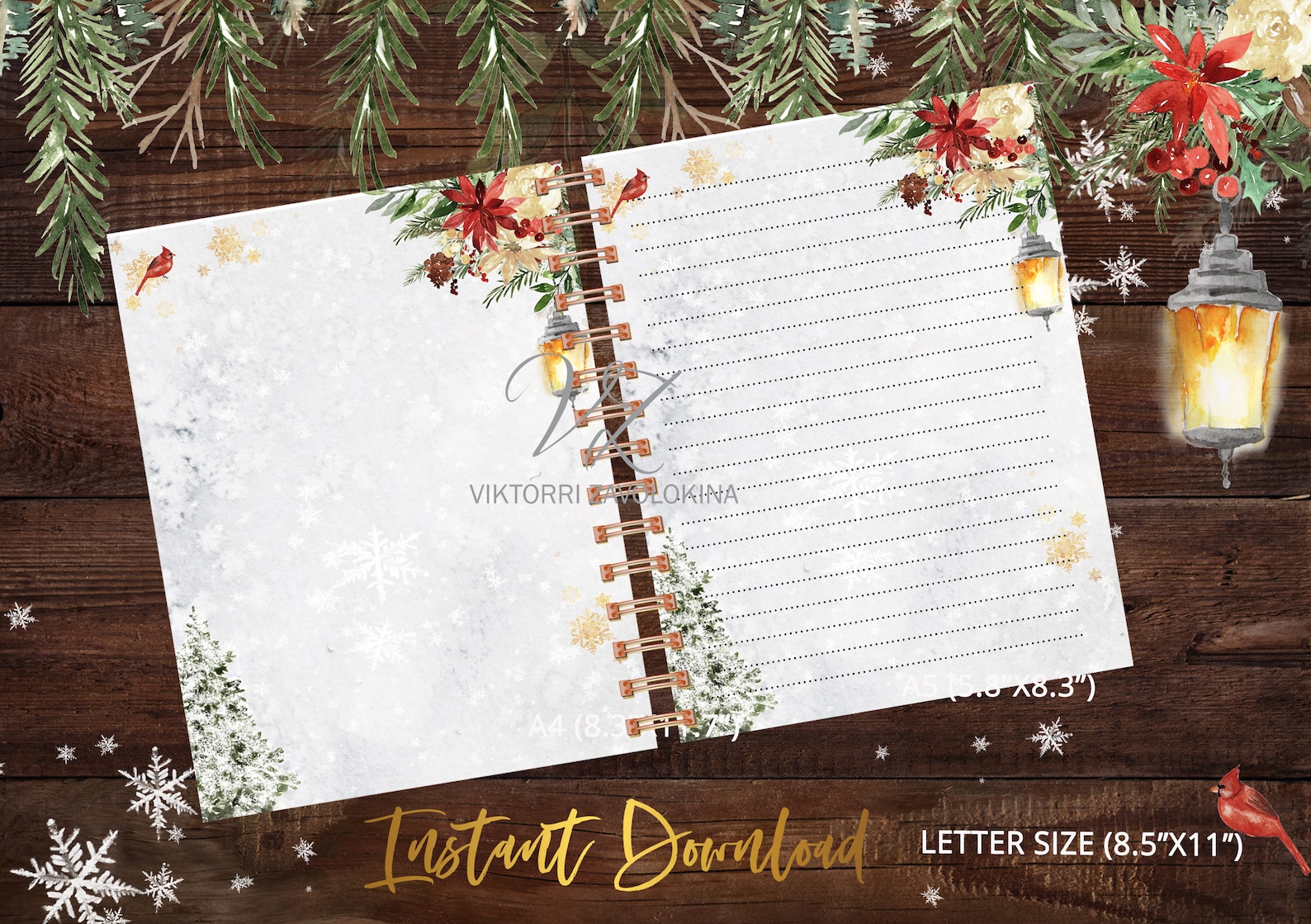 Holiday Lined Journal Paper - Christmas Happy Planner Cover Printable ...