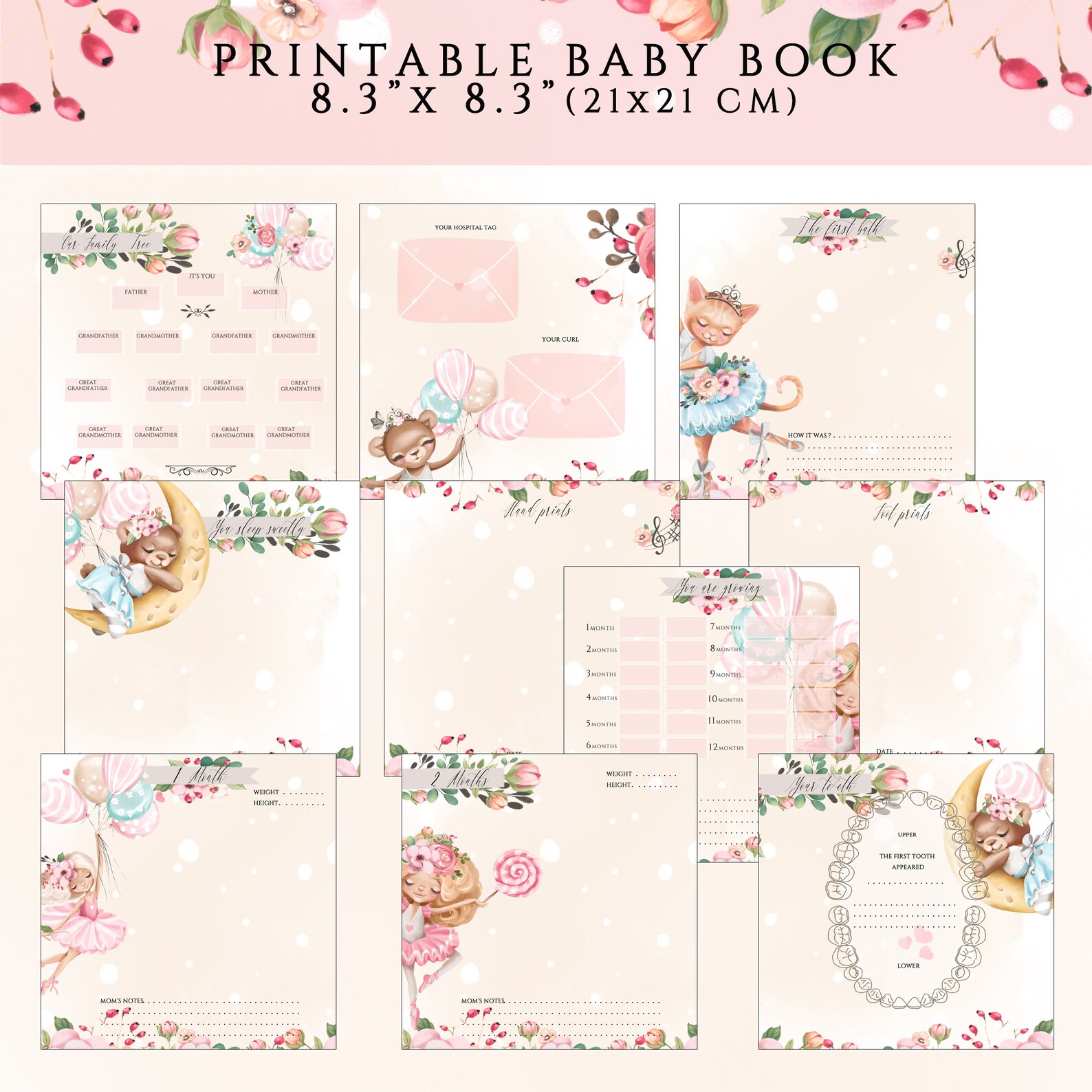Printable Ballerina Baby Memory Book Pages, 1 St Baby Photo Album ...