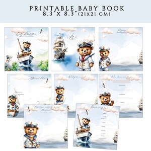 Nautical Sailor Bear Baby Monthly Milestone Book, Printable Baby Memory ...