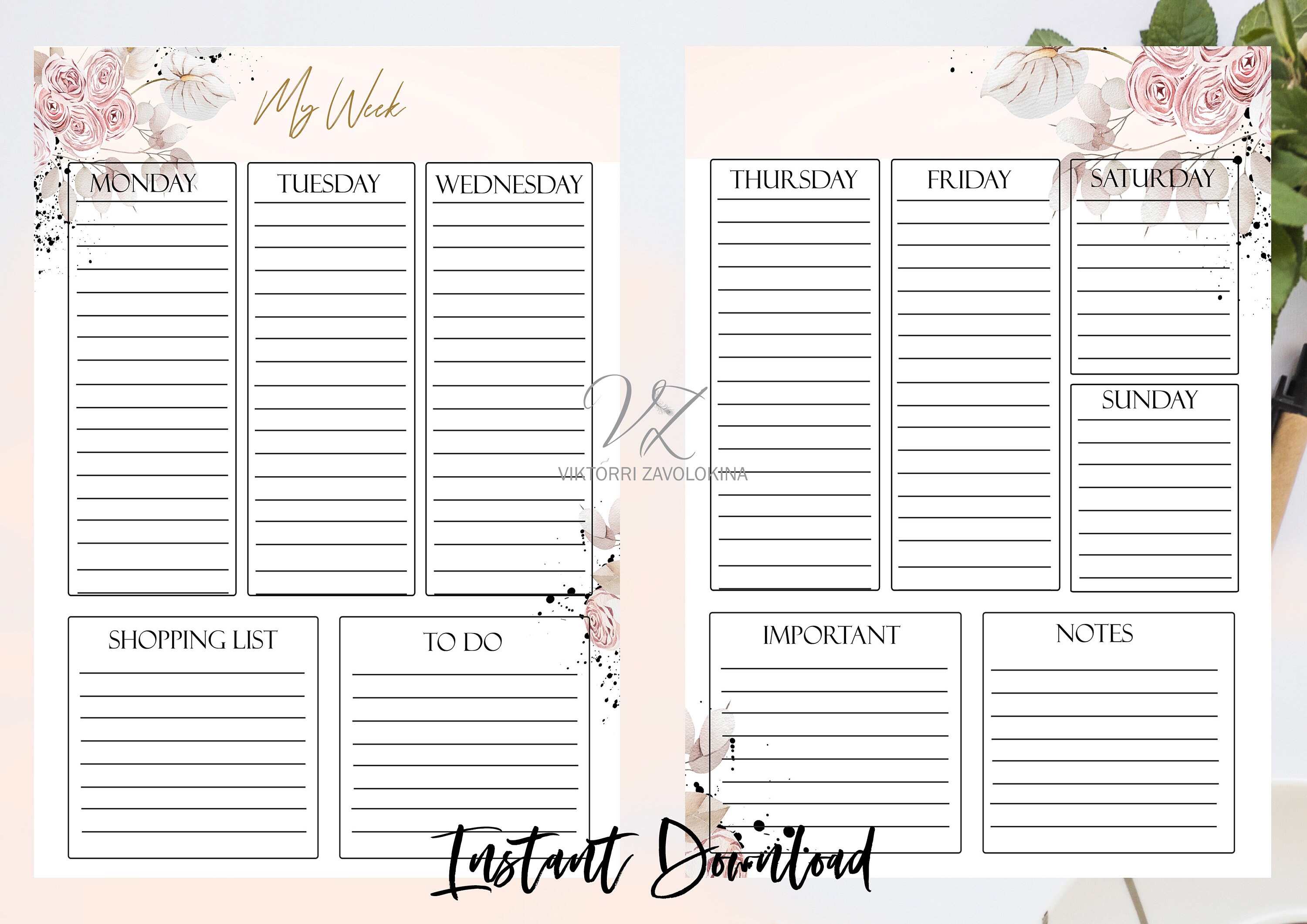 2024 Undated Weekly Planner Printable Pages Planner Inserts Printed A5 ...