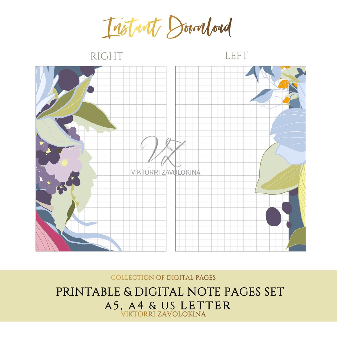 Floral Printable Note Pages, Digital Notebook Paper for Note Talking ...