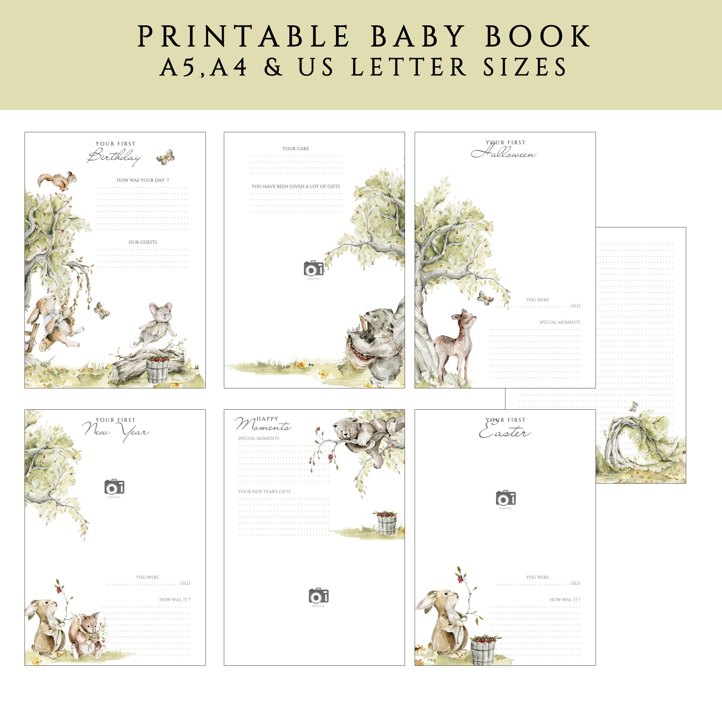 Printable Baby Memory Book Pages, First Year Baby Keepsake Journal ...