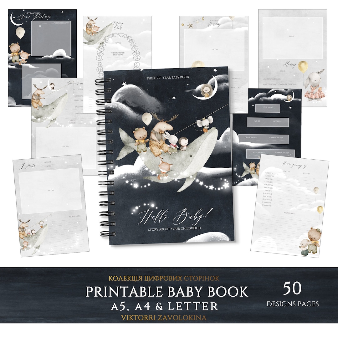 Printable Baby Book Pages, First Year Baby Memory Book, 1st Keepsake ...