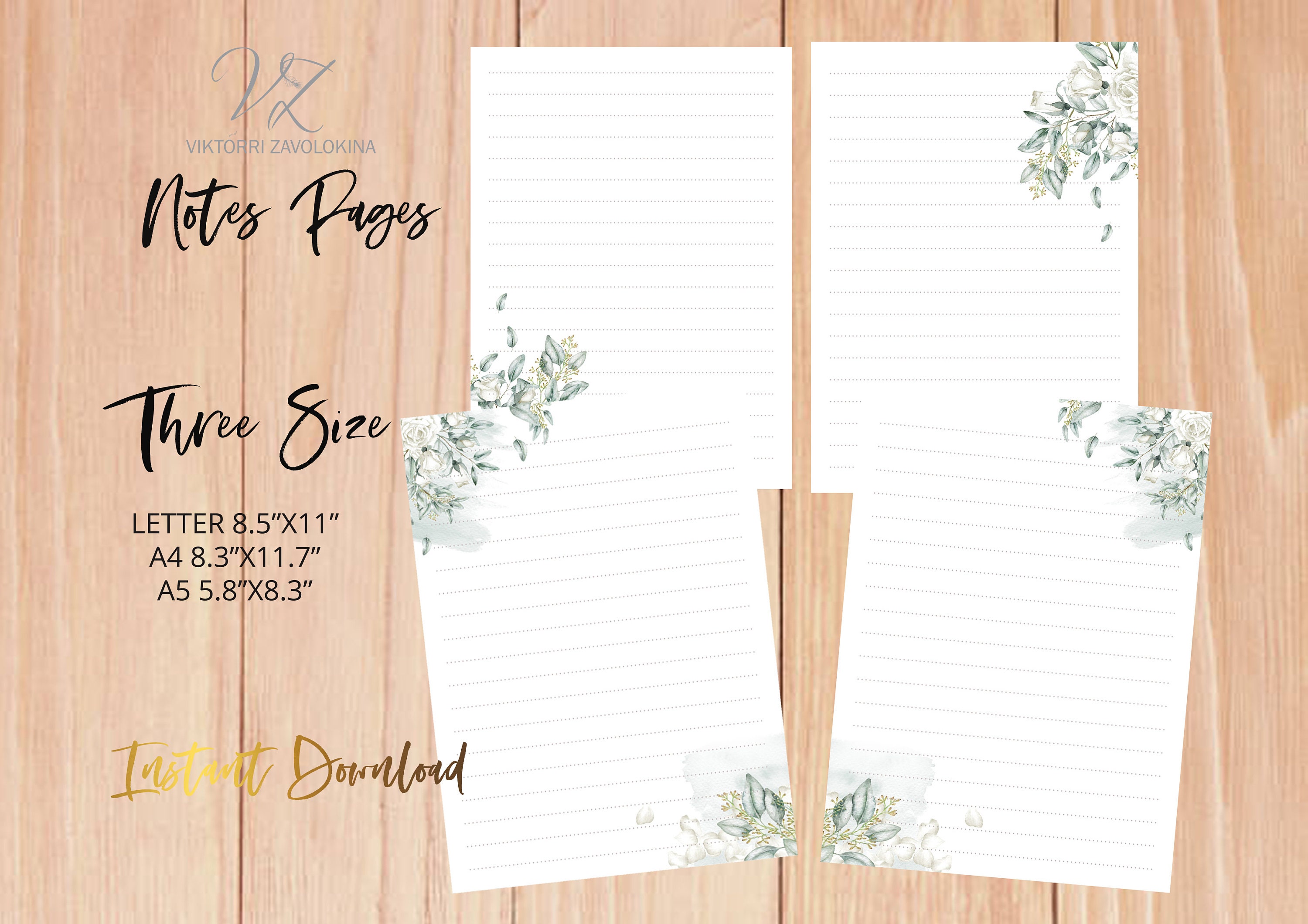 Lined Note Pages Printable A4/A5 Letter Writing Paper Lined Stationery ...