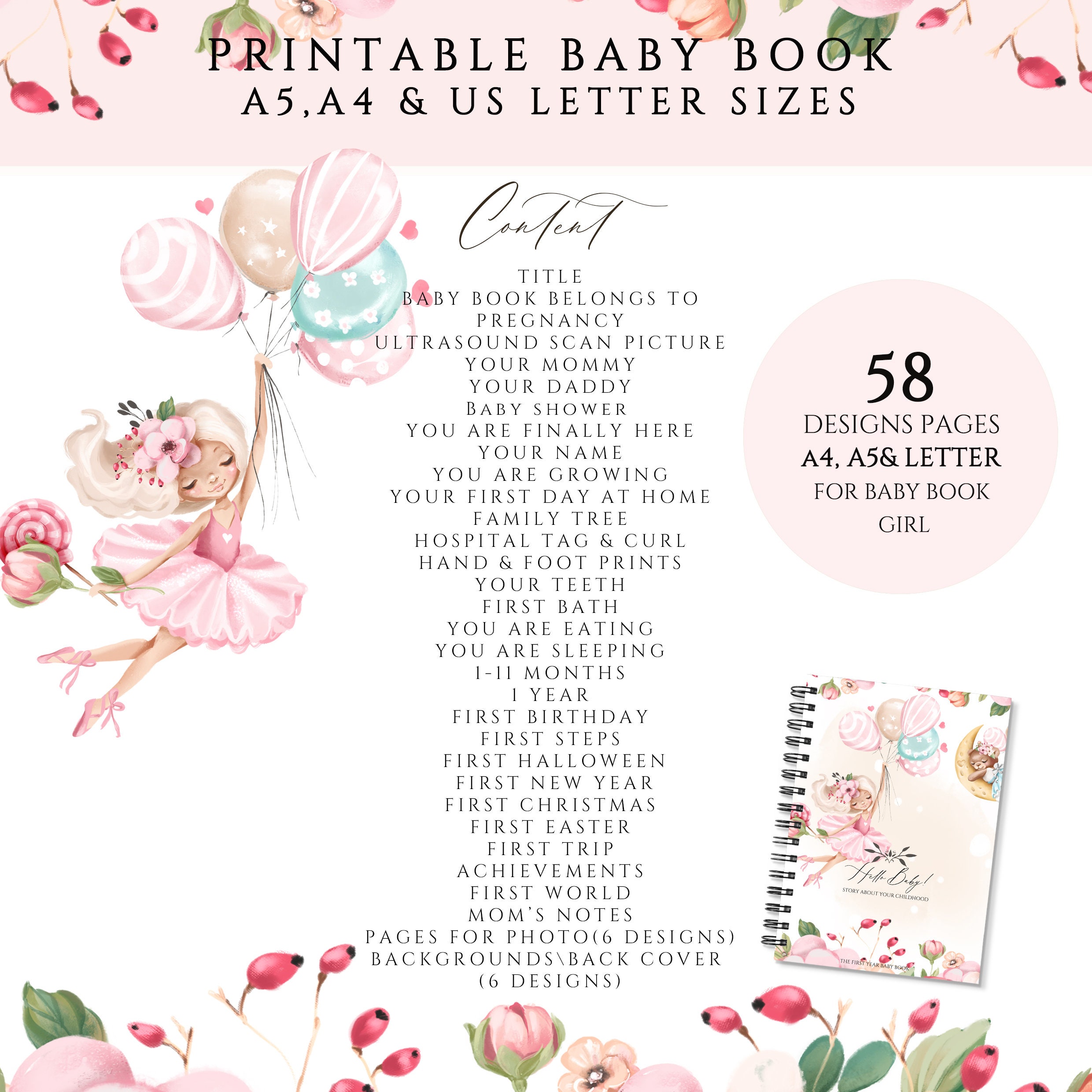 Printable Baby Monthly Milestone Book, 1st Baby Memory Book Pages ...