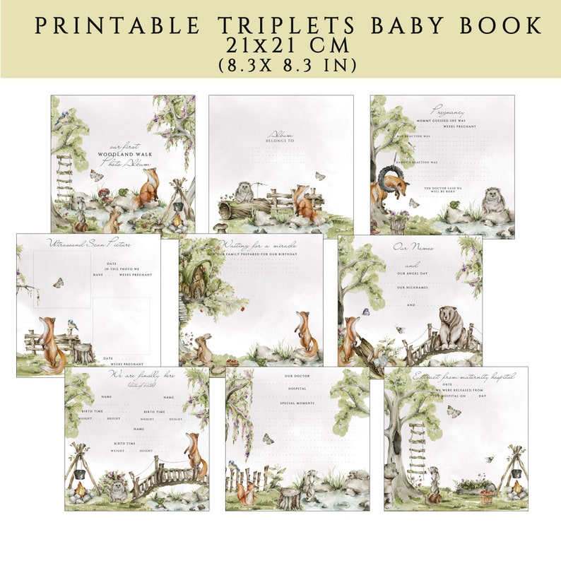 Triplets Printable Baby Memory Book Pages, Baby Photo Album Scrapbook ...