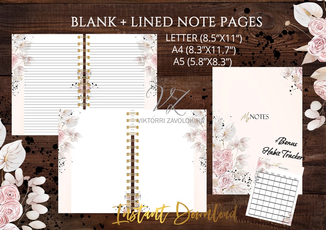 Notes Pages Printable - Lined, Blank & Cover Printables Stationery - A5 ...