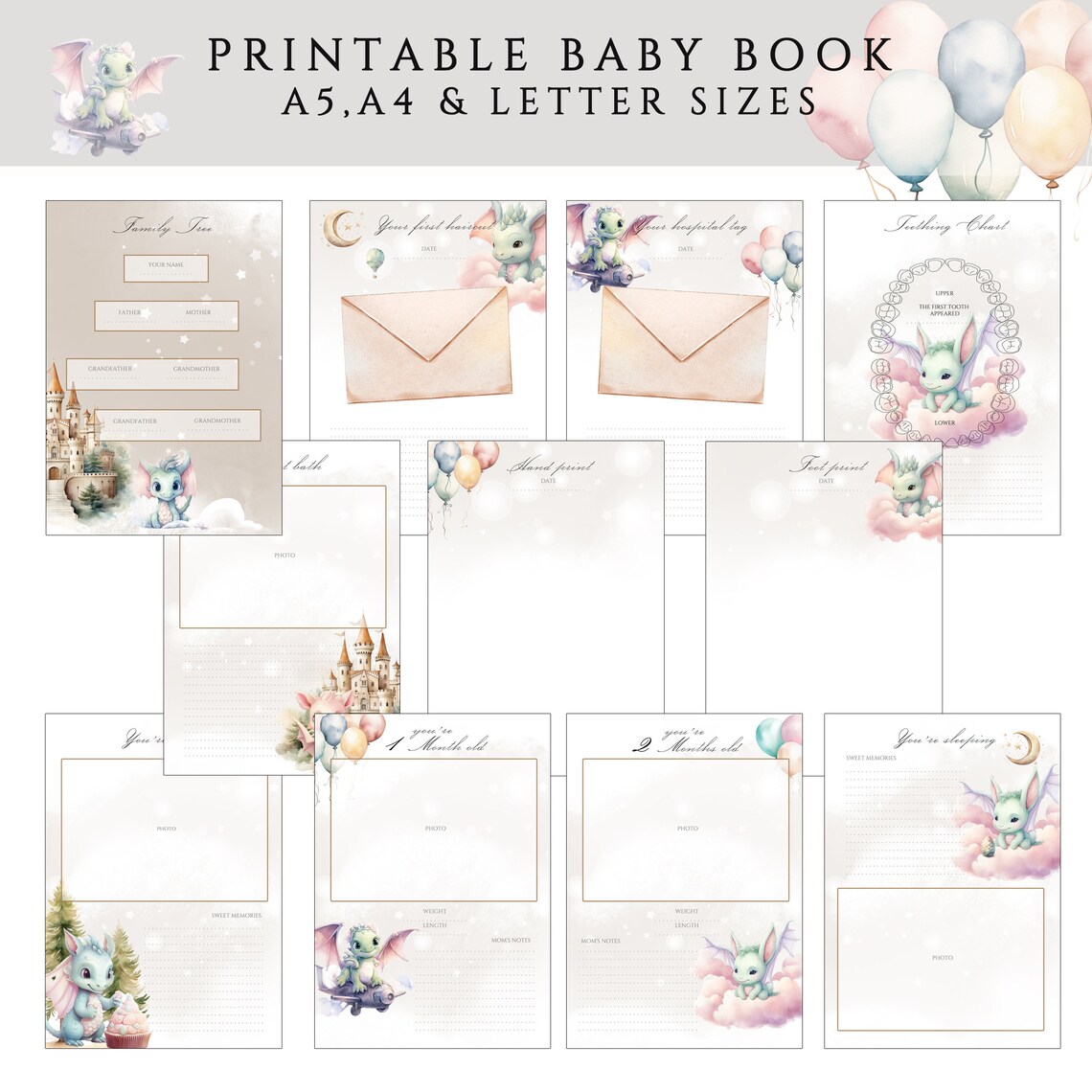 Printable Baby Memory Book Pages, First Year Baby Keepsake Journal ...