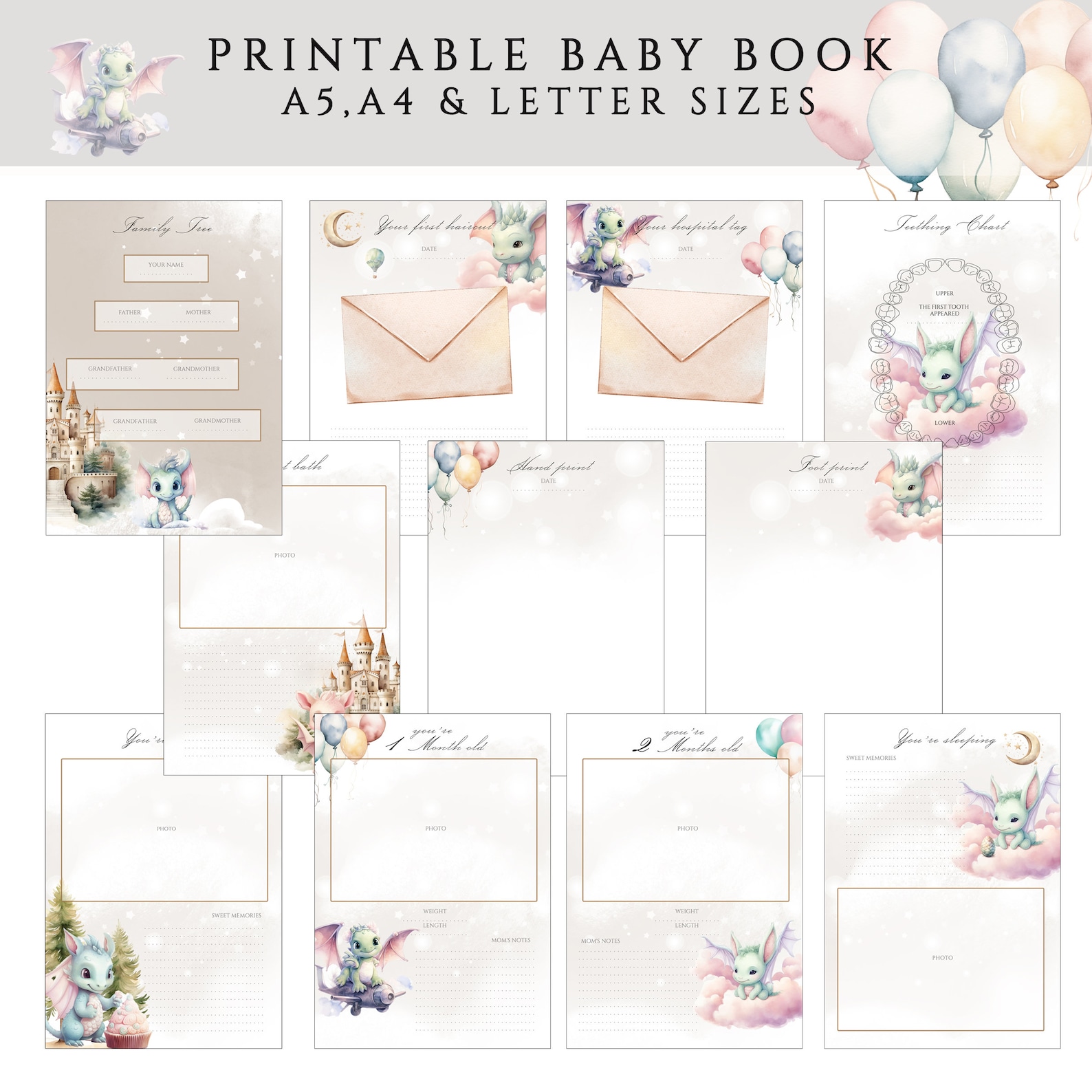 Printable Baby Memory Book Pages, First Year Baby Keepsake Journal ...