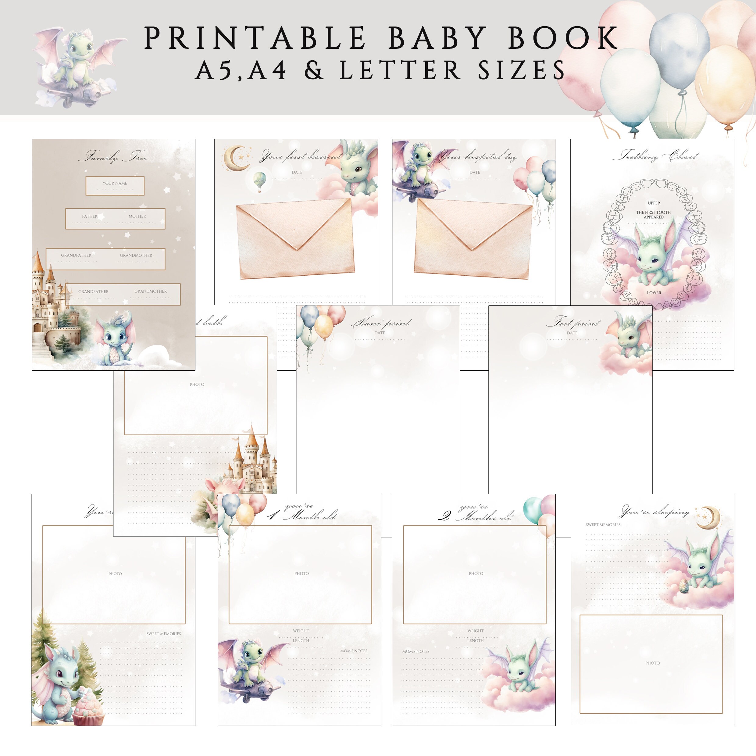 Printable Baby Memory Book Pages, First Year Baby Keepsake Journal ...