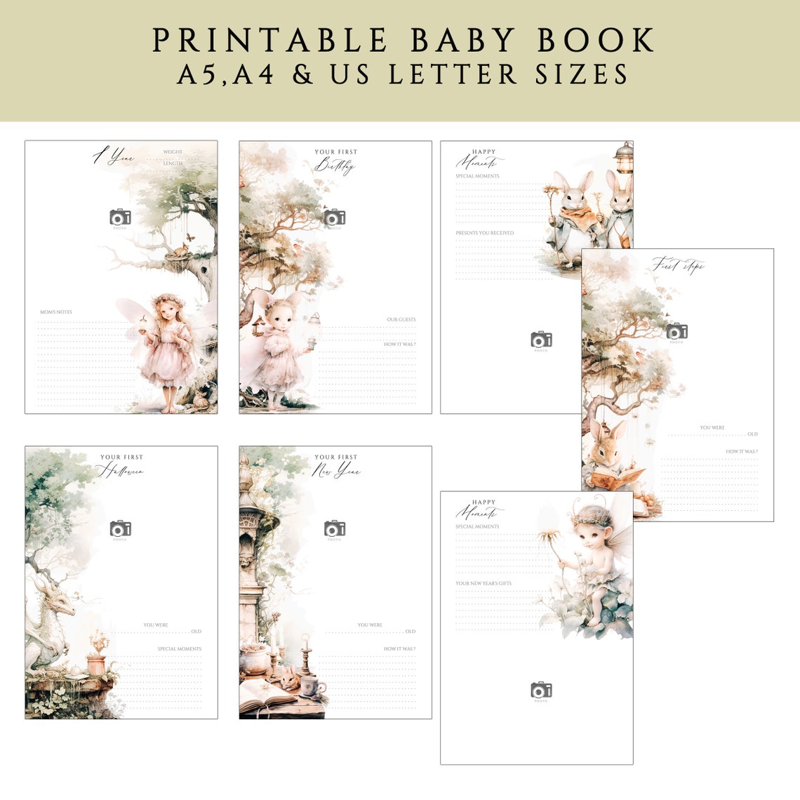Printable Baby Memory Book Pages, First Year Baby Keepsake Journal ...