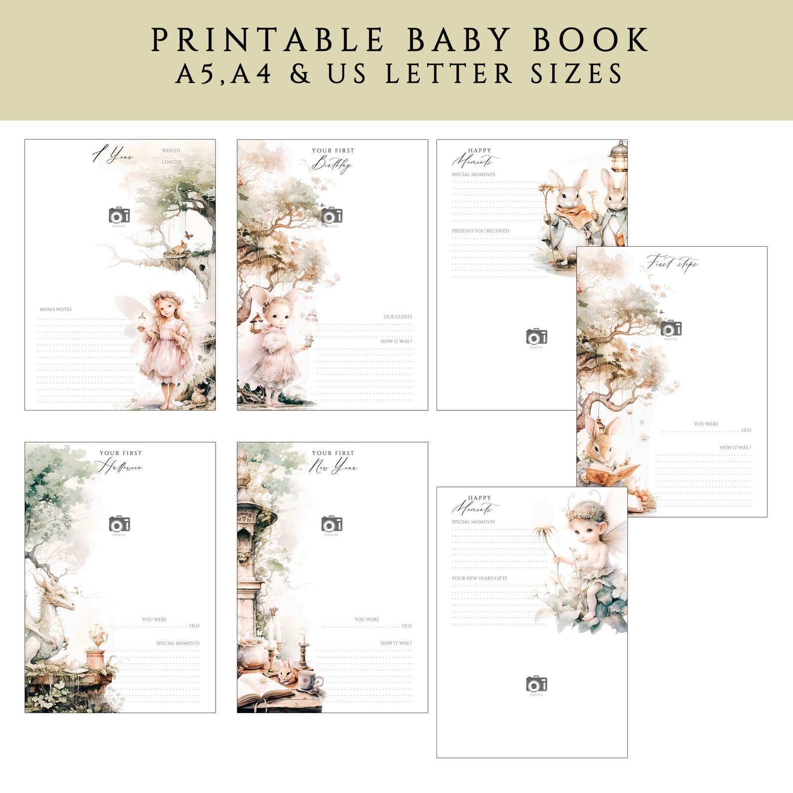 Printable Baby Memory Book Pages, First Year Baby Keepsake Journal ...