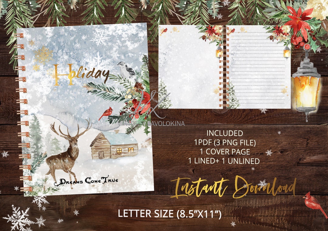 Holiday Lined Journal Paper - Christmas Happy Planner Cover Printable ...