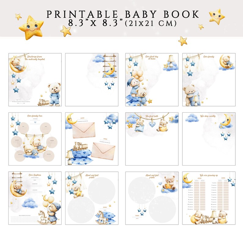 Twins Printable Baby Memory Book Pages, Baby Bear First Year Baby ...