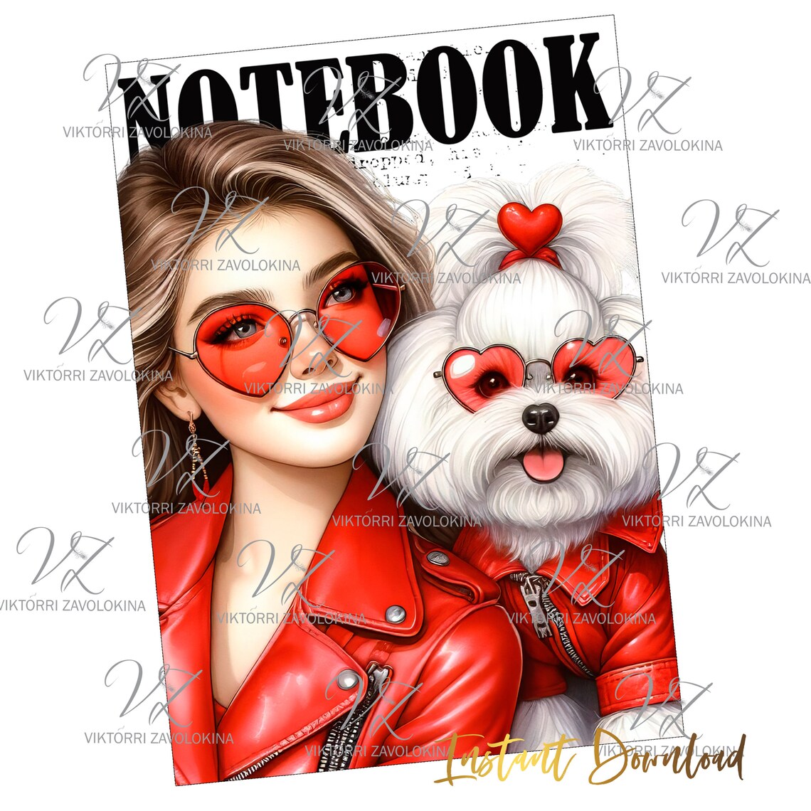 Red Fashion Girl Printable Planner Covers, Digital Notebook Cover ...