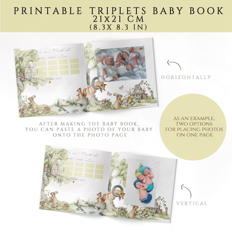 Triplets Printable Baby Memory Book Pages, Baby Photo Album Scrapbook ...