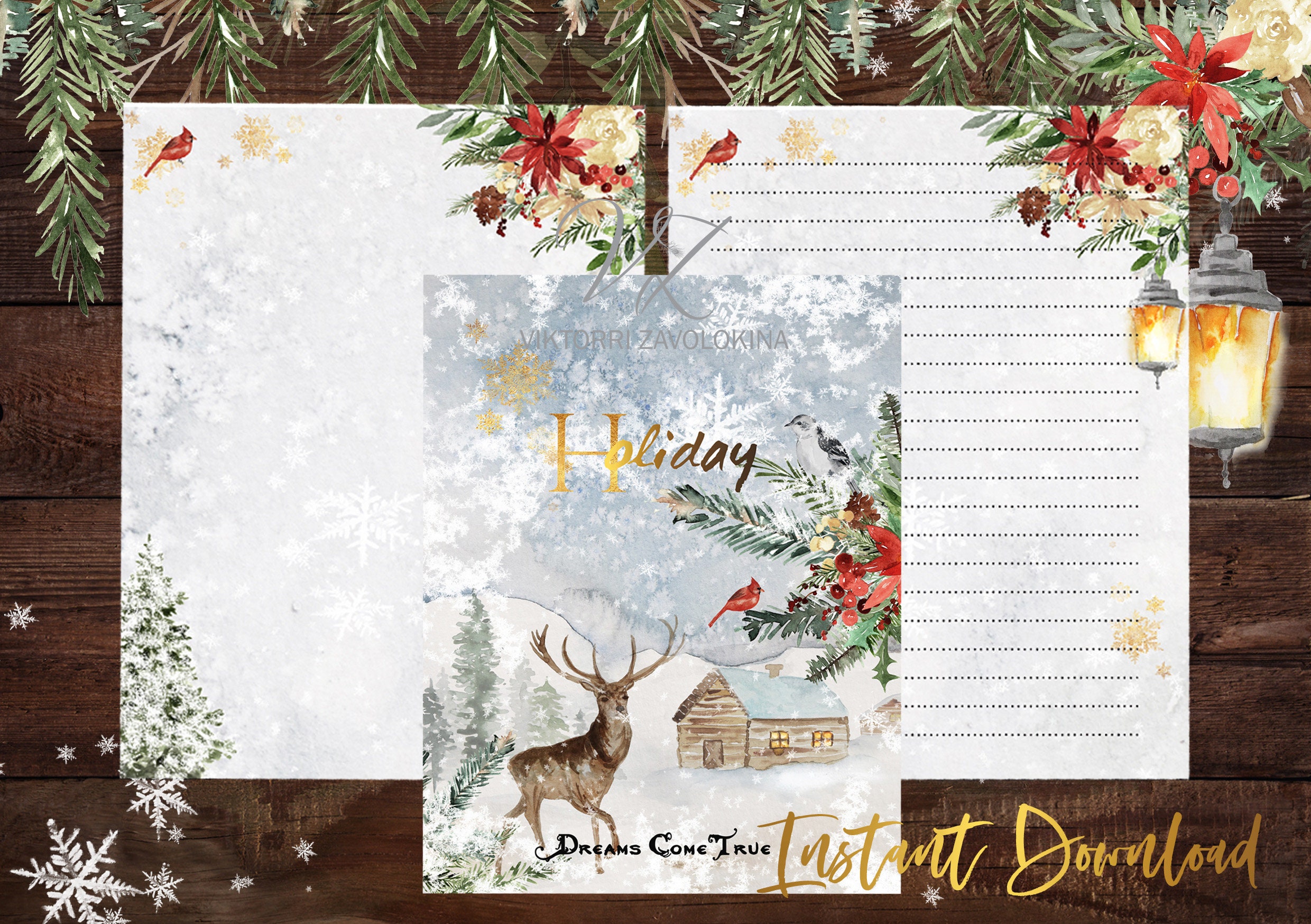 Holiday Lined Journal Paper - Christmas Happy Planner Cover Printable ...