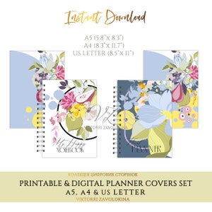 Floral Abstract Printable Planner Covers, Journal Cover, Digital ...