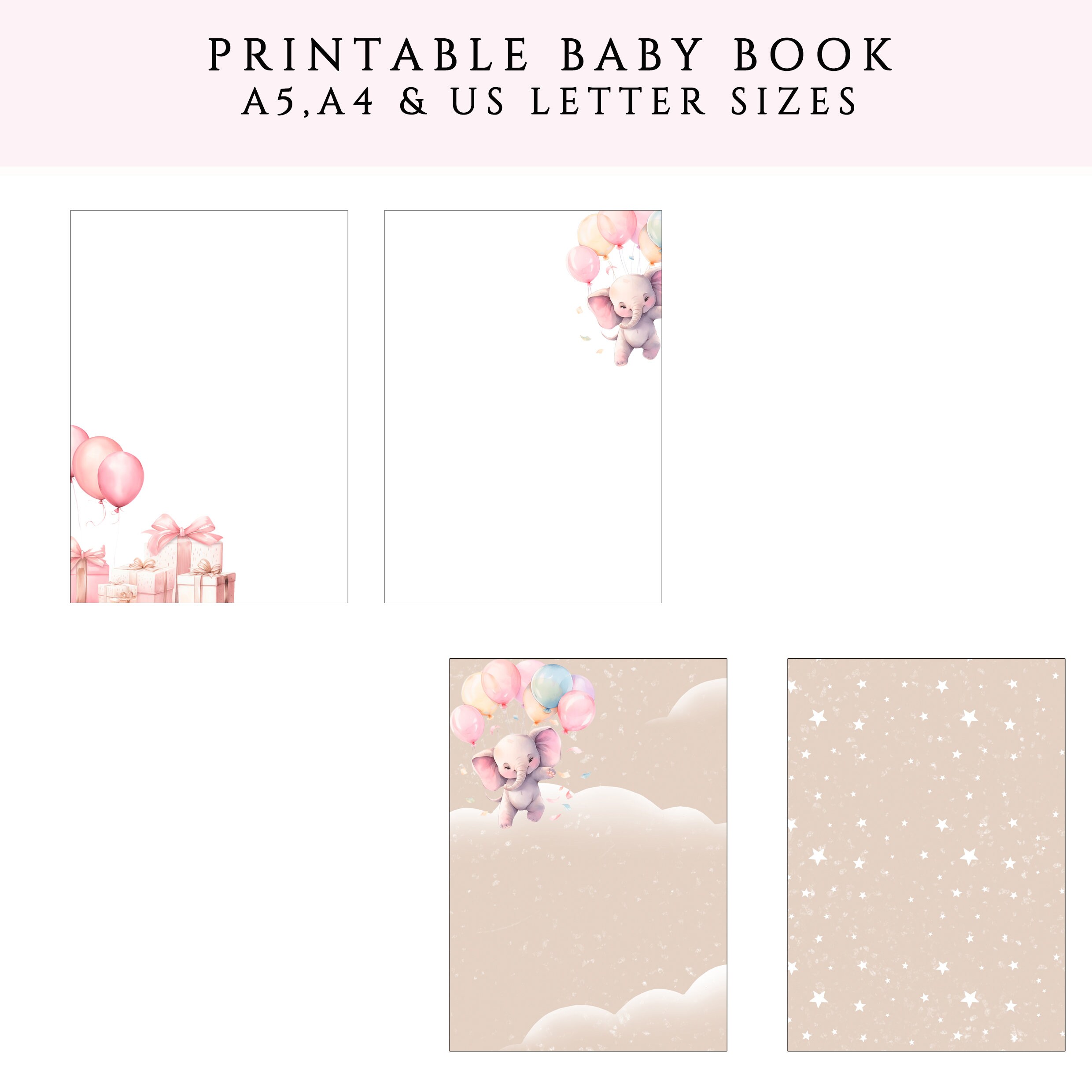 1st Printable Baby Book Pages, Pink Elephant Baby Memory Book, First ...
