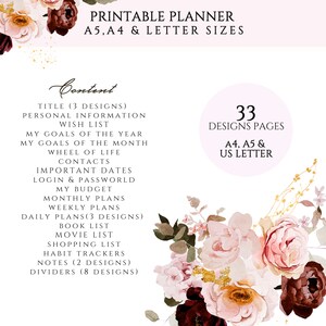 Flowers Printable Planner Pages, Floral Notebook Cover With Undated ...