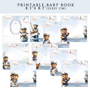 Nautical Sailor Bear Baby Monthly Milestone Book, Printable Baby Memory ...