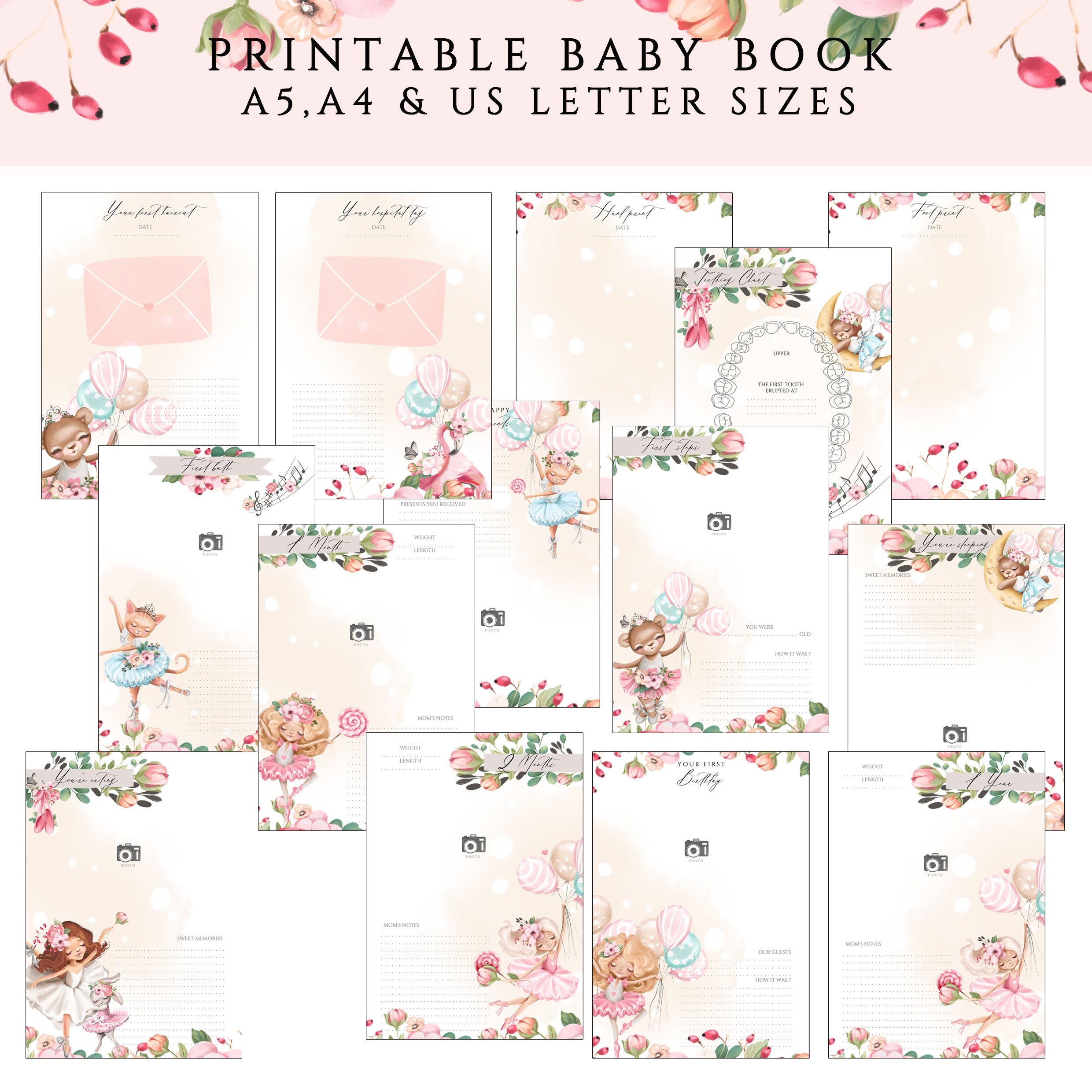 Printable Baby Monthly Milestone Book, 1st Baby Memory Book Pages ...