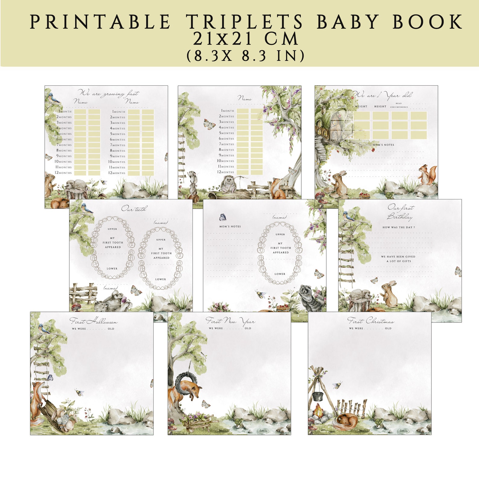 Triplets Printable Baby Memory Book Pages, Baby Photo Album Scrapbook ...