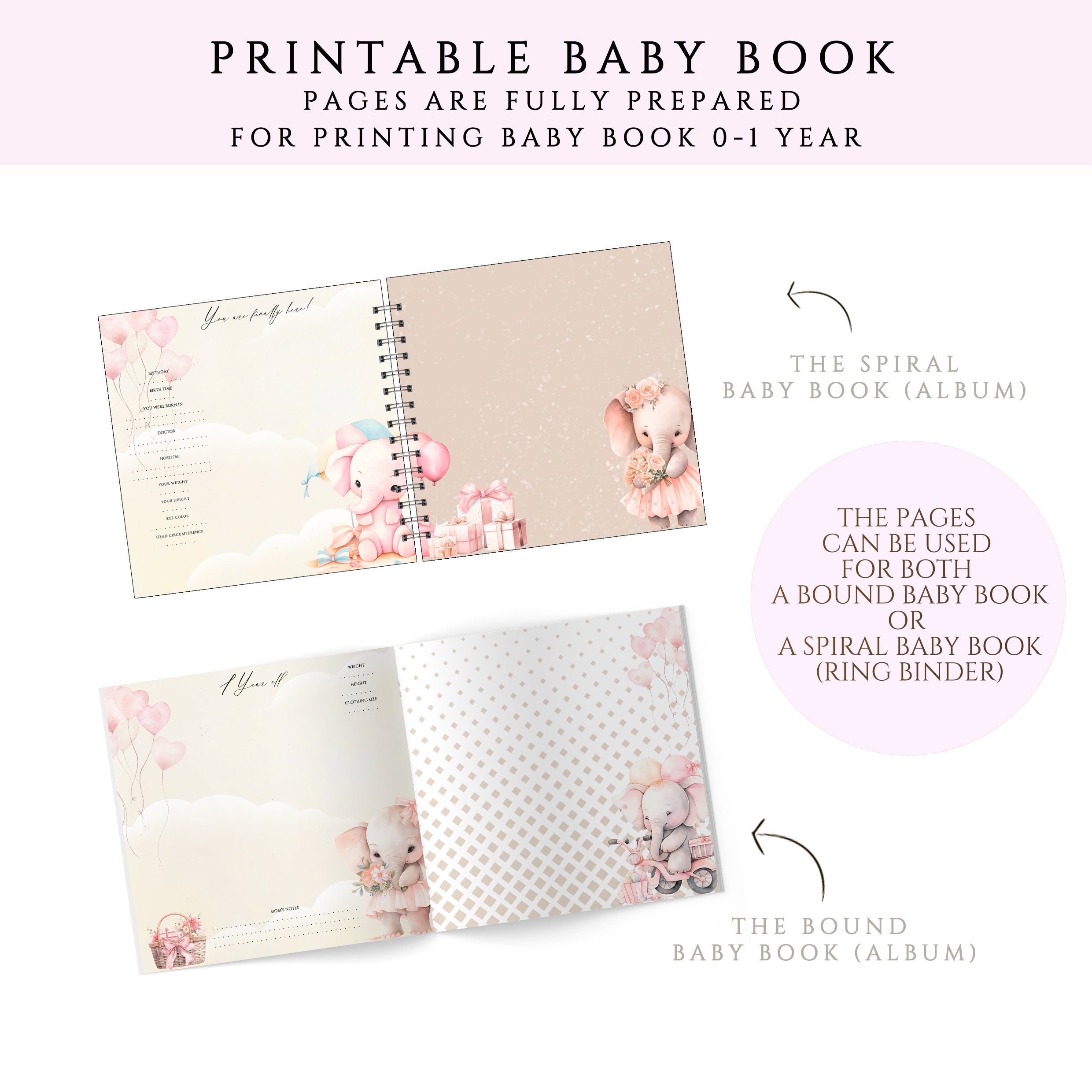 Pink Elephant Baby Monthly Milestone Book, Printable Baby Memory Book ...