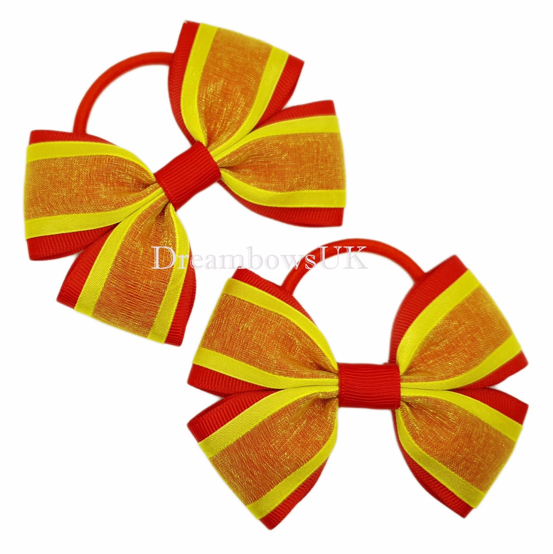 Add Vibrant Style With Red and Yellow Hair Bows on Thick Bobbles - Etsy