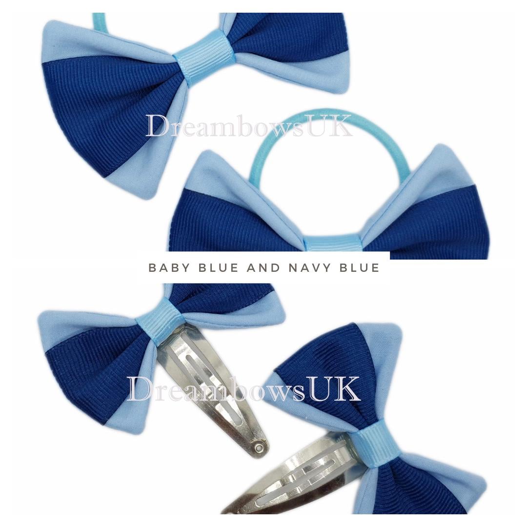 Baby Blue and Navy Blue School Bows on Thick Bobbles or Snap Clips - Etsy