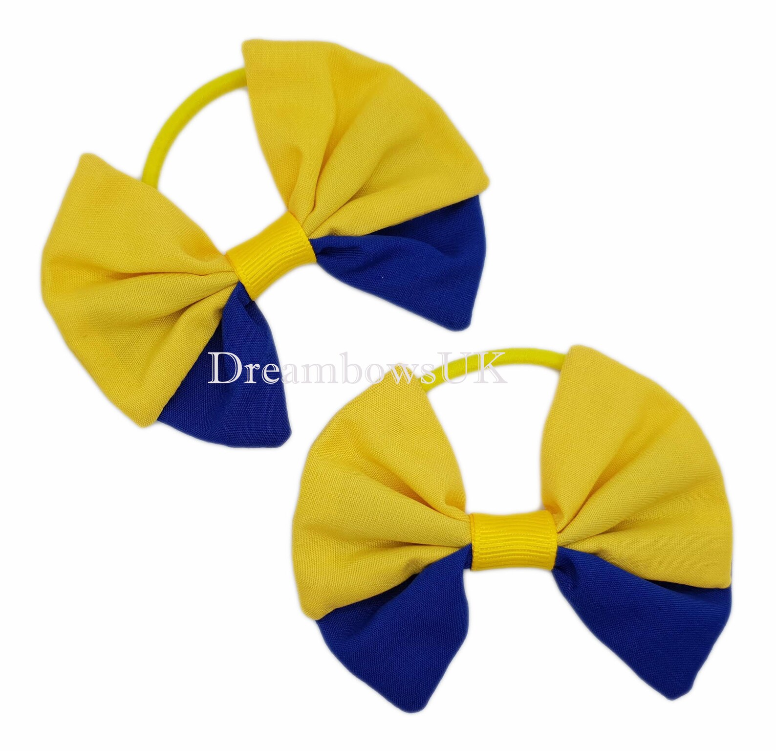 Royal Blue and Golden Yellow Fabric School Bows on Thick Bobbles - Etsy