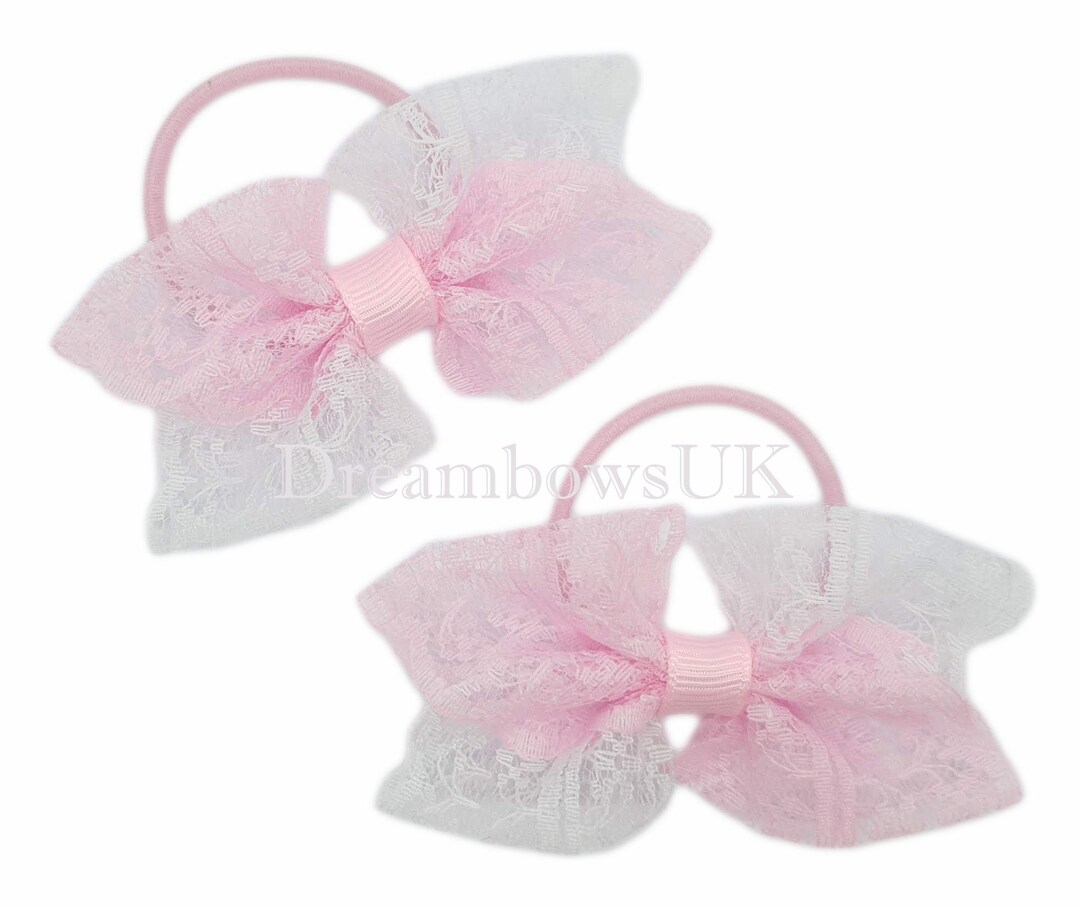 Complete Her Look With Baby Pink and White Lace Hair Bows on Thin ...