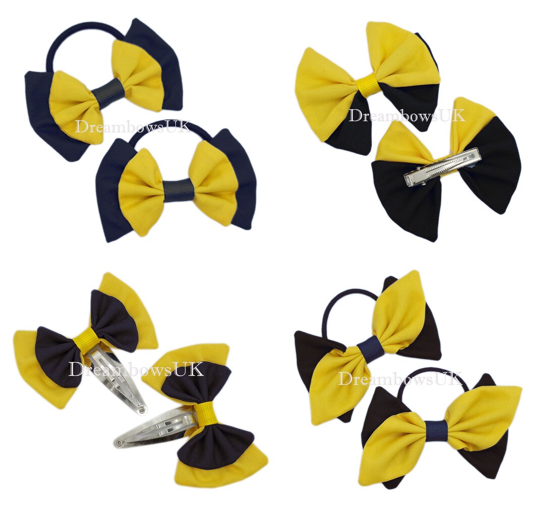 2x Black and Golden Yellow Fabric Hair Bows Bobbles and Clips - Etsy