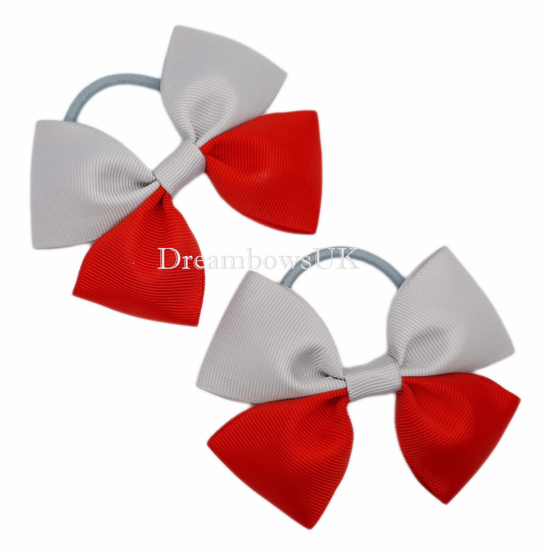 Complete Her School Look With Silver and Red Hair Bows on Thick Bobbles ...