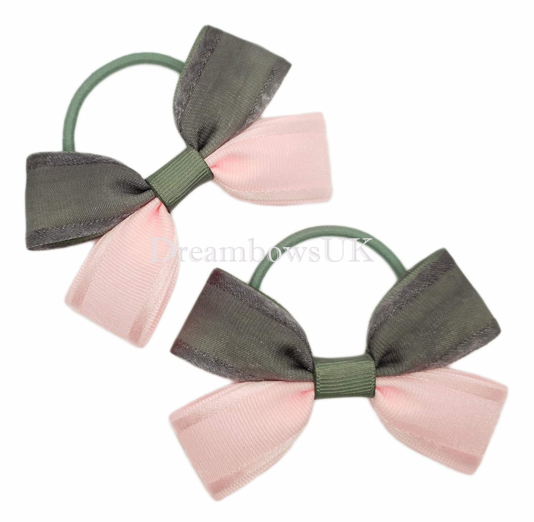 Grey and Baby Pink Organza Hair Bows on Thick Bobbles - Etsy