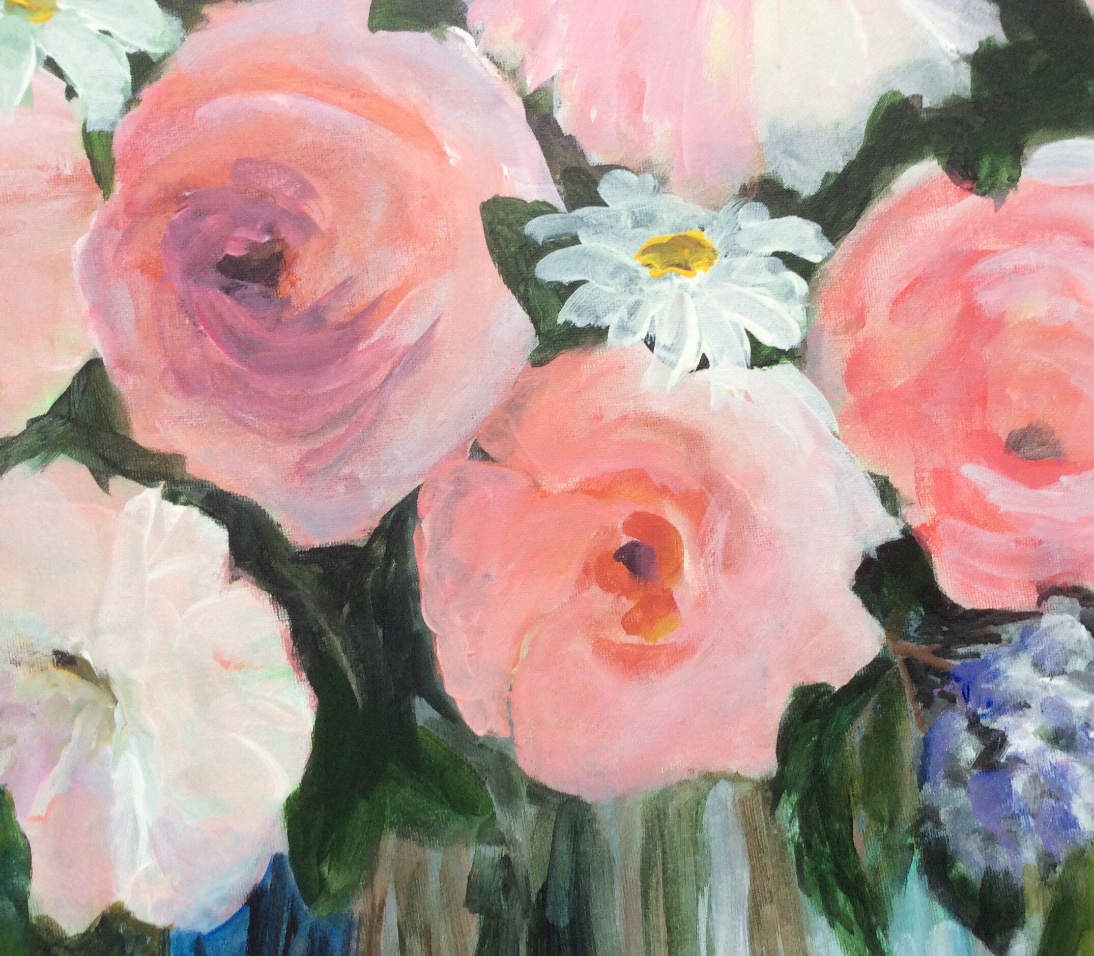 Pink Roses, Original Acrylic Painting, Flower Painting, Large Painting ...