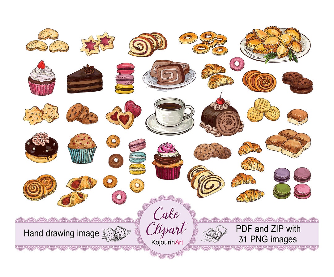 Cake Clip Art, Cupcake Clipart Set, Clipart Dessert, Bakery Dessert ...