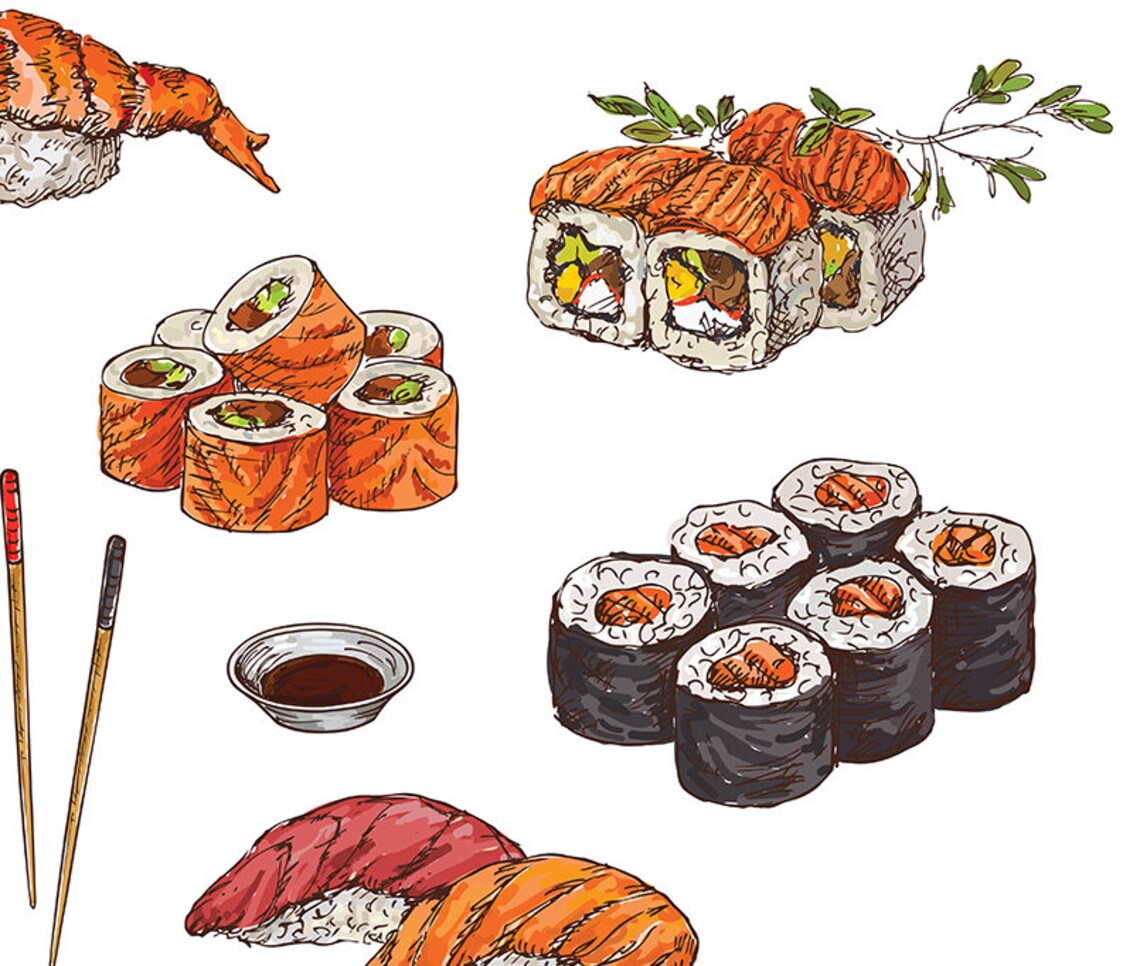 Sushi Clipart Japanese Food Clip Art Japanese Clipart - Etsy